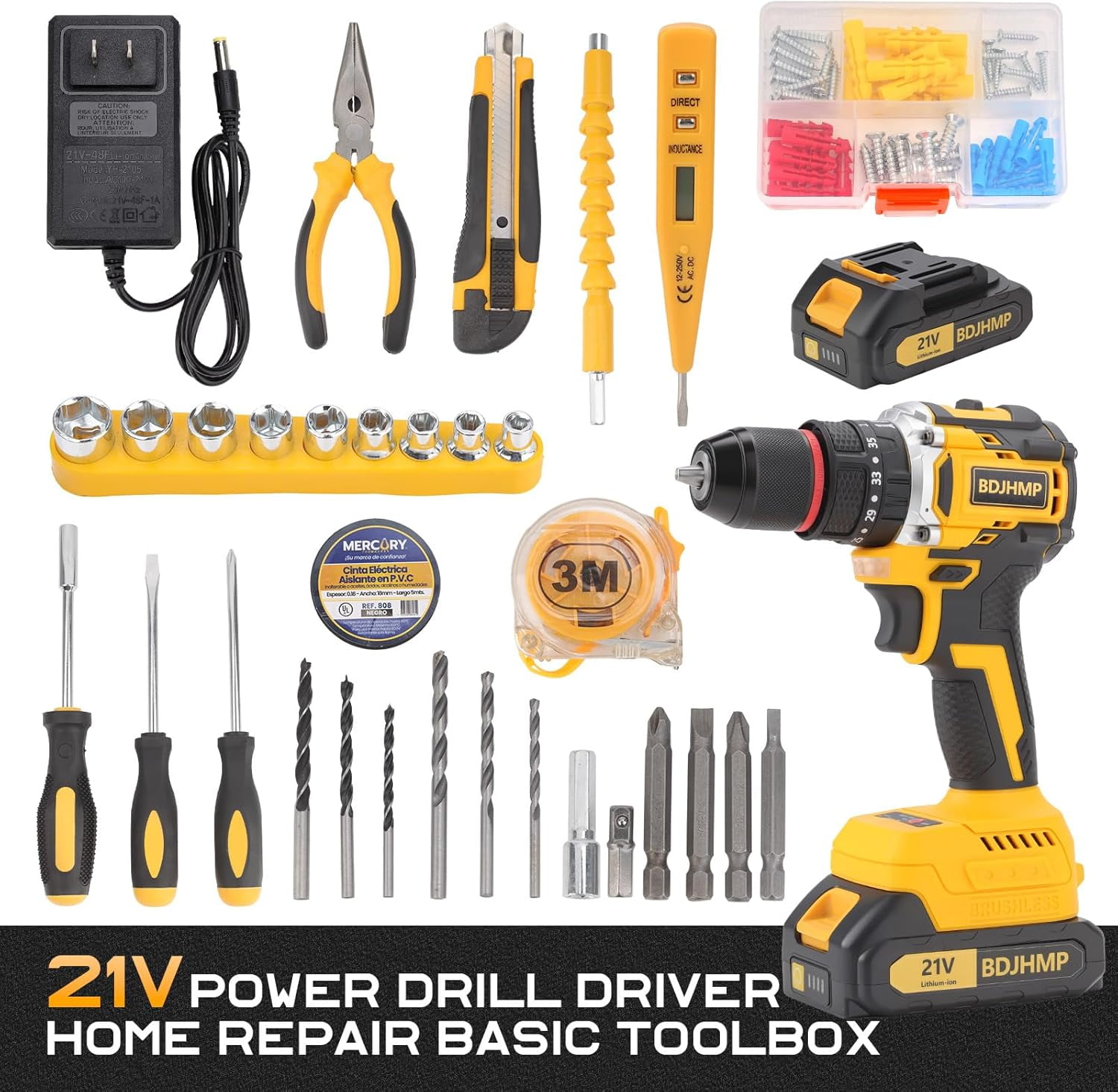 3/8" Brushless Compact Drill Tool Set, 85N.m 21V Cordless Drill Box ...