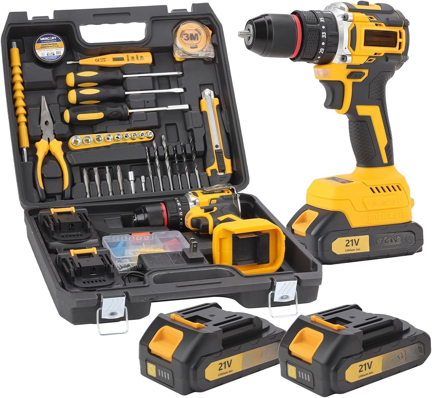 3/8" Brushless Compact Drill Tool Set, 85N.m 21V Cordless Drill Box ...