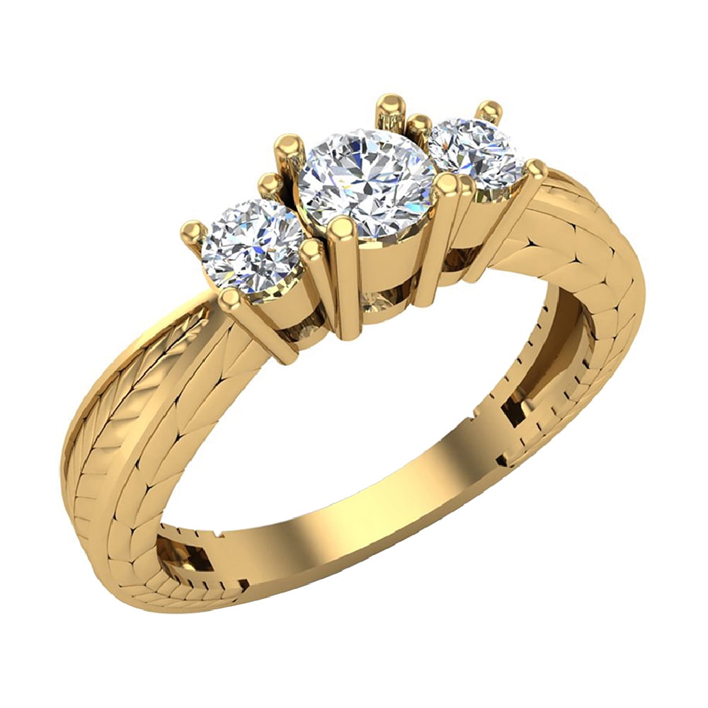 3/8 CTW Past Present Future Engraved Three Stone Diamond Engagement ...