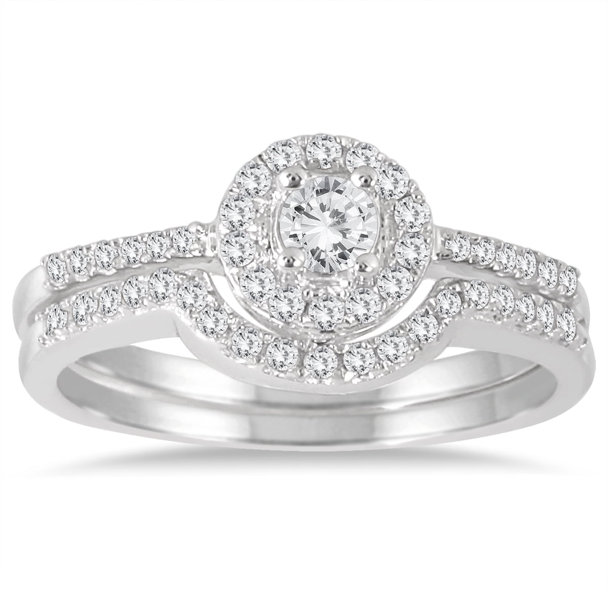 3/8 Carat TW Diamond Halo Bridal Set in 10K White Gold (J-K-L Color, I2 ...