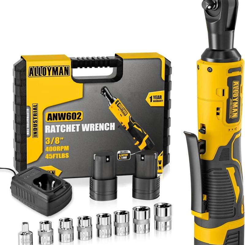 3/8" Cordless Ratchet Wrench Set, 60FT-LBS(80N.m) Electric Ratchet, 12V Extended Power Ratchet ...