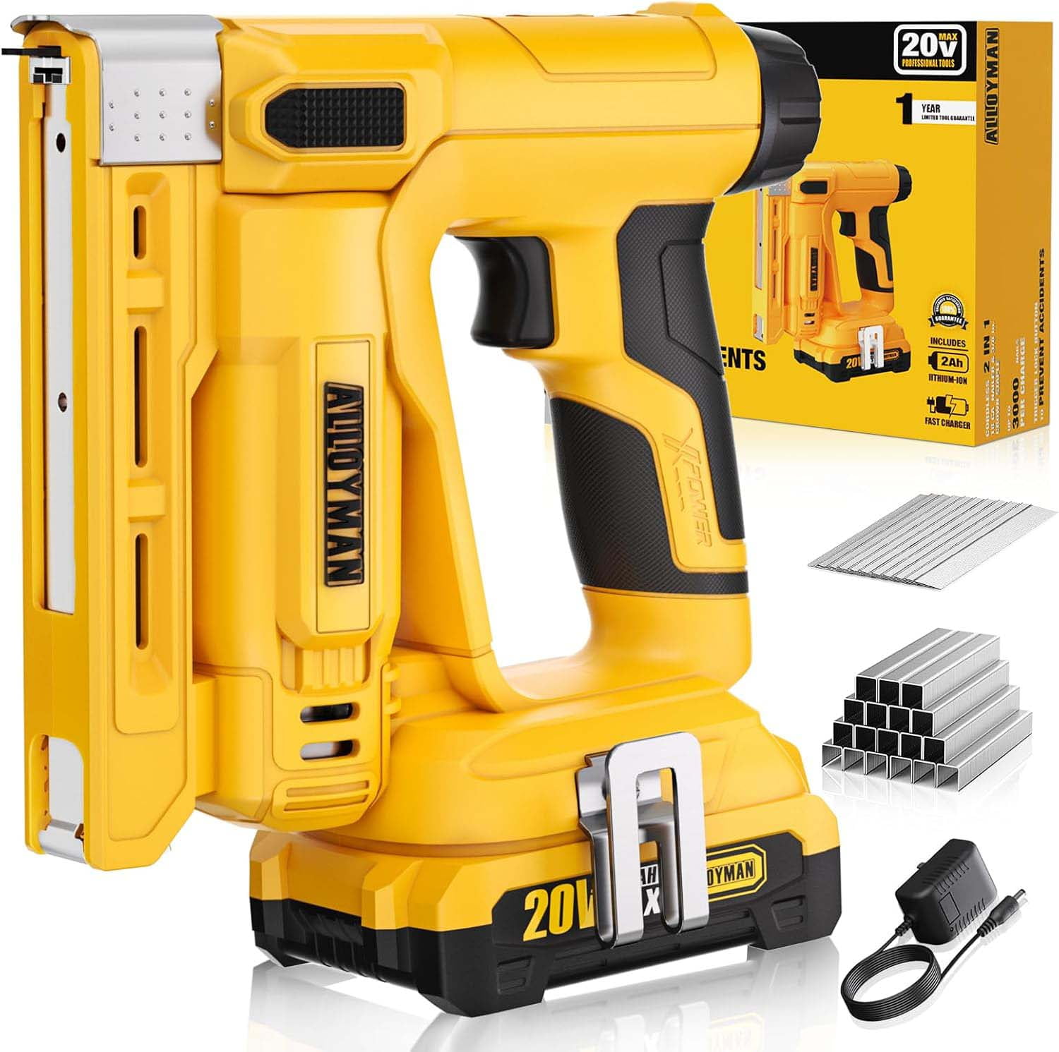 3/8''Crown Stapler, 18 Gauge 2 in 1 Cordless Brad Nailer/Electric Stapler with 2.0AH Battery ...