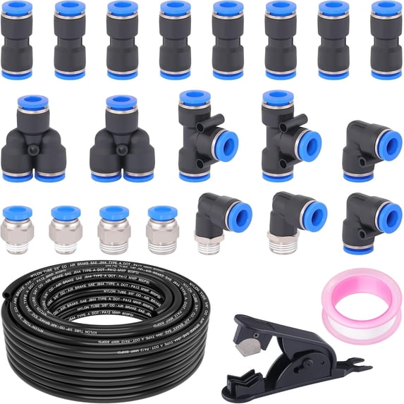 3/8" DOT Air Line with 22 count Quick Connect Air Fittings Kit 50FT 3/8 ...