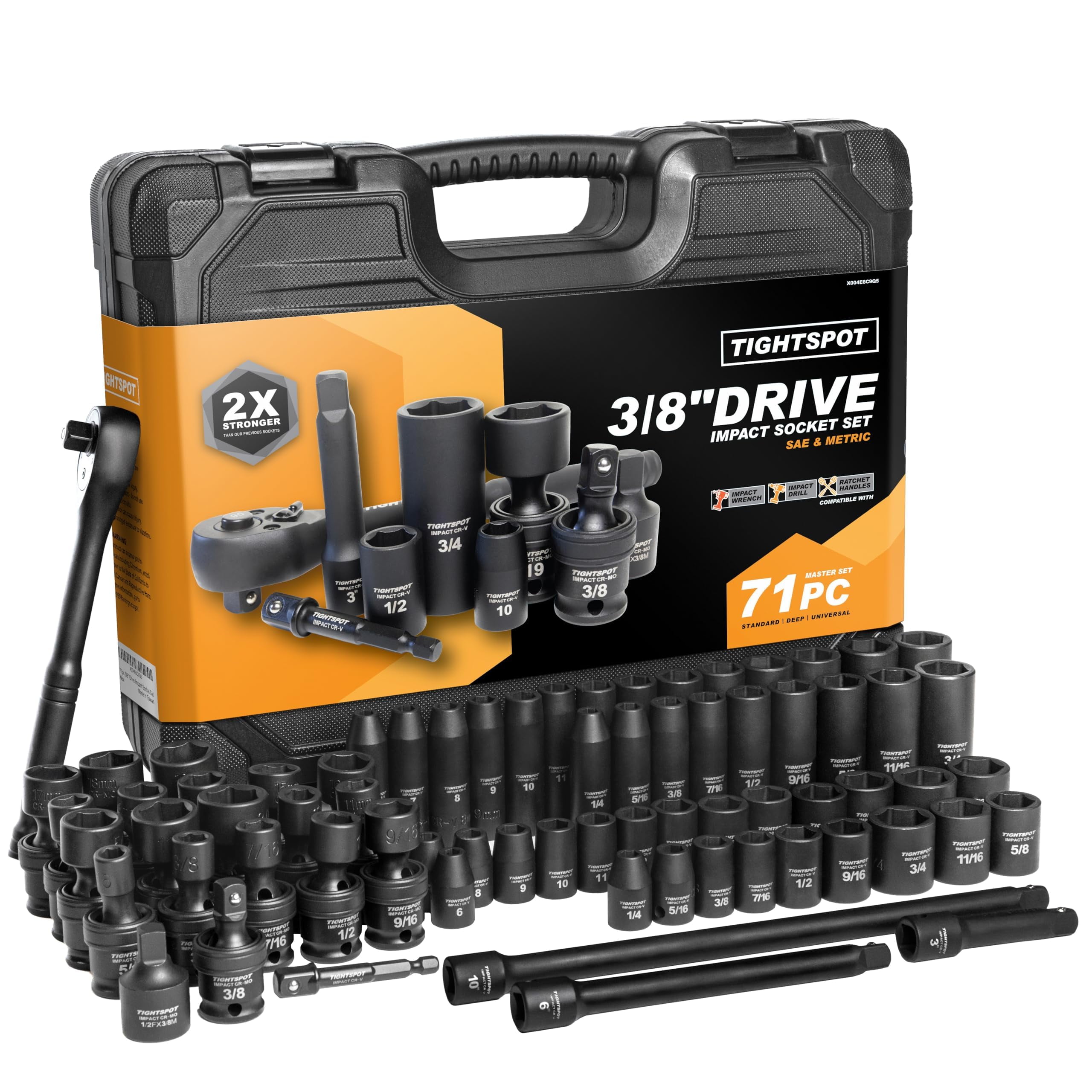 3/8" Drive 71pc Impact Socket Master Set Inch Metric 1/4"-3/4" 6-19mm ...