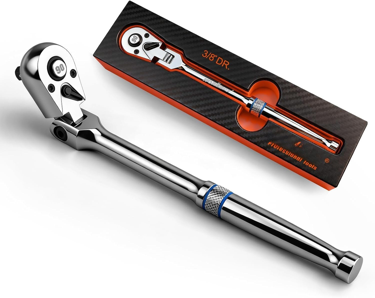 3/8" Drive 90- Flex Ratchet Handle, 180? Adjustable CR-V Ratchet with ...