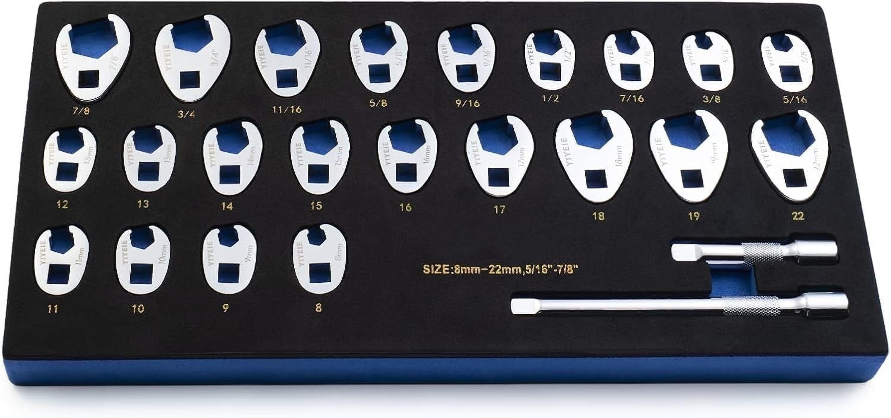 3/8" Drive Crowfoot Wrench Set, Metric & SAE, CR-V Steel, 2 Extension ...