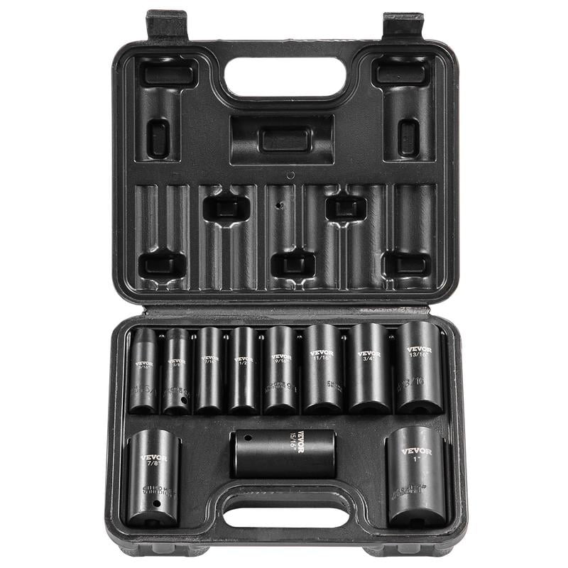3/8" Drive Impact Socket Set, 48 Piece Socket Set SAE (5/16" -3/4") & Metric (8-22mm), 6 Point ...