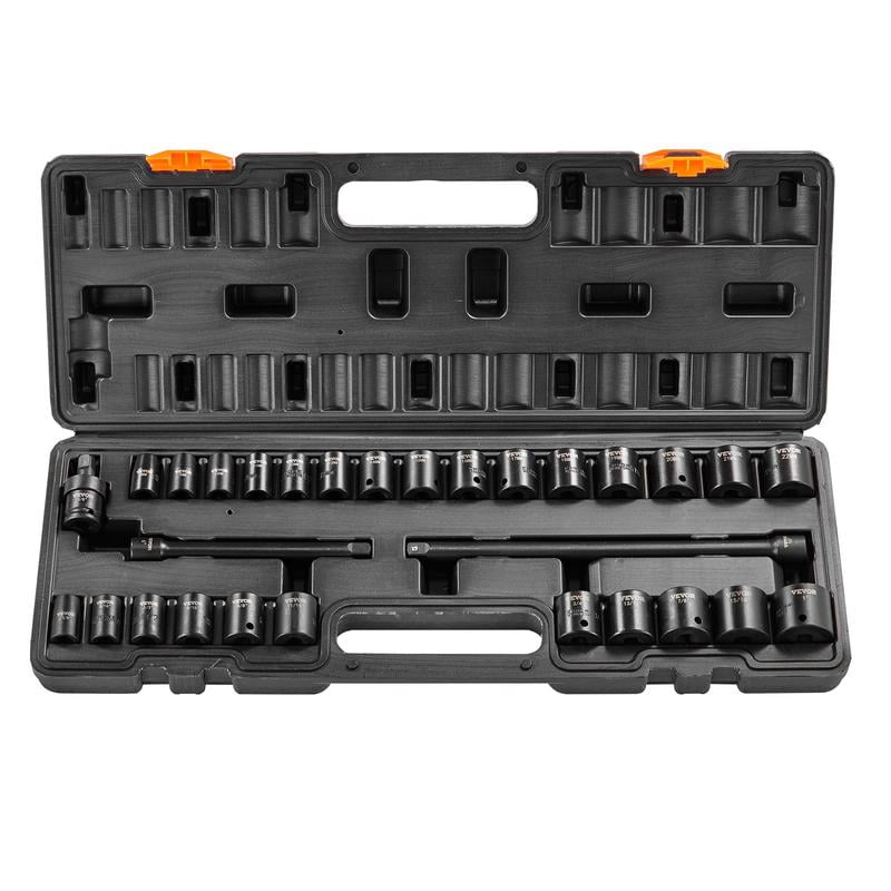 3/8" Drive Impact Socket Set, 48 Piece Socket Set SAE (5/16" -3/4") & Metric (8-22mm), 6 Point ...