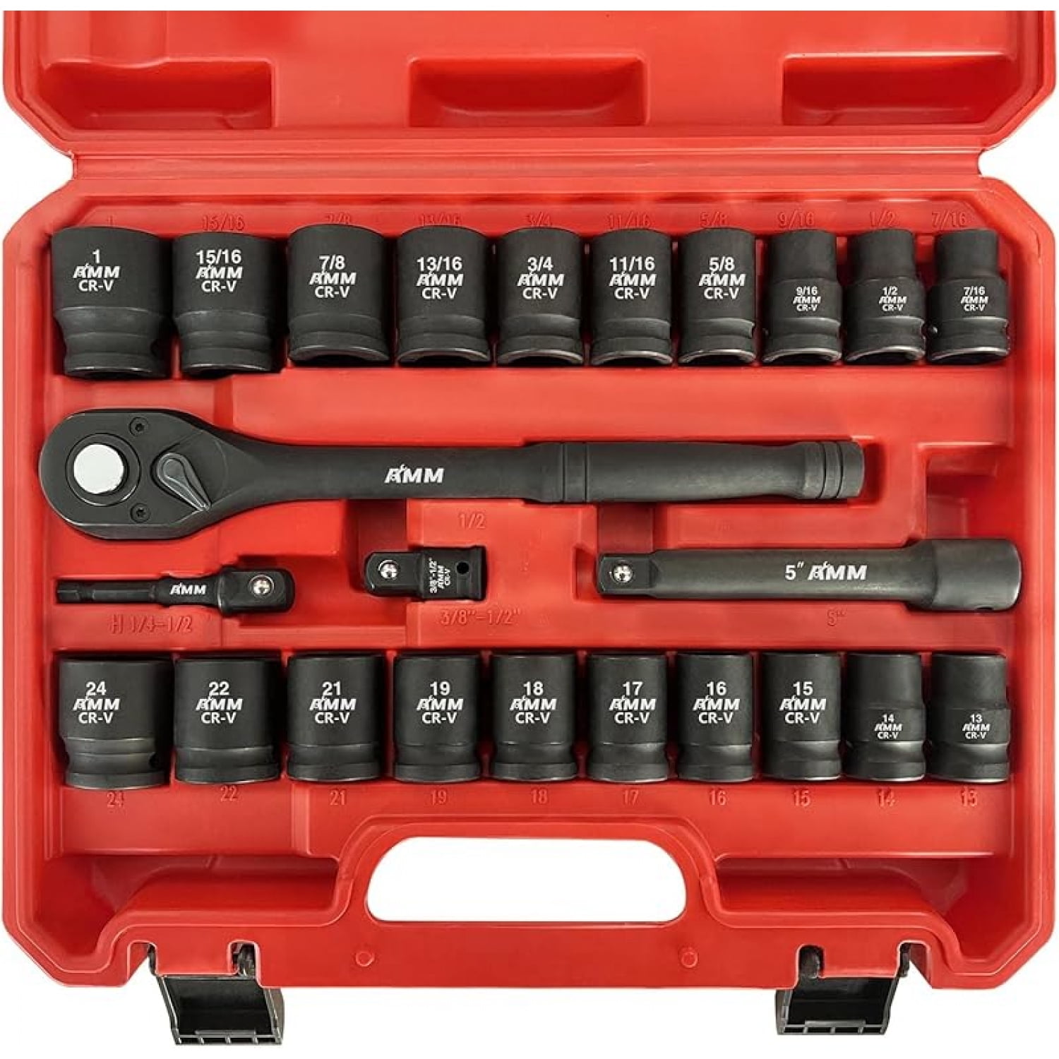 3/8" Drive Impact Socket Set, 48-Piece Standard SAE (5/16 to 3/4 inch ...