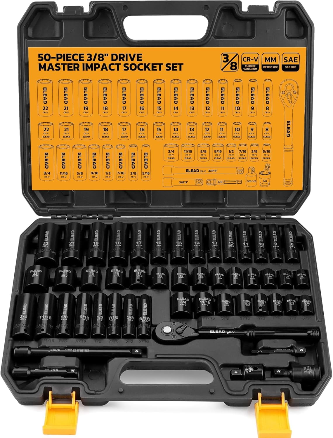 3/8'' Drive Impact Socket Set - 50-Piece Shallow & Deep Socket Set ...