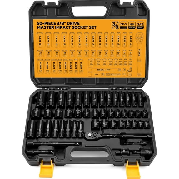 3/8'' Drive Impact Socket Set - 50-Piece Shallow & Deep Socket Set ...