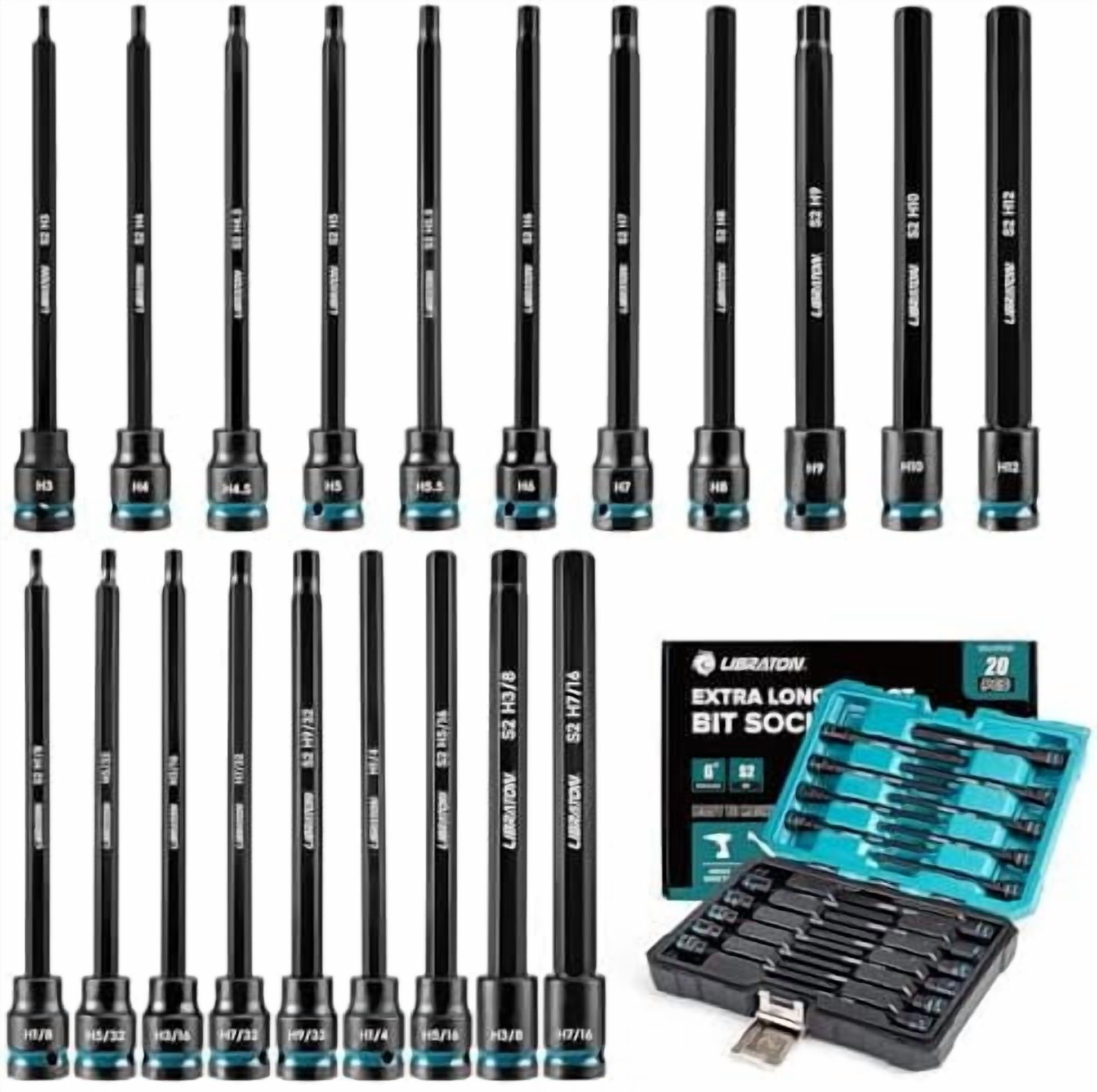 3/8" Drive Long Impact Hex Bit Socket Set, Allen Bit Sockets, S2 Steel ...