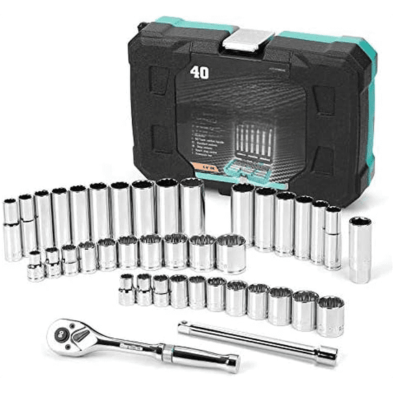 3/8" Drive Socket Set, 40 Piece Tool Set Including Standard (SAE) and ...