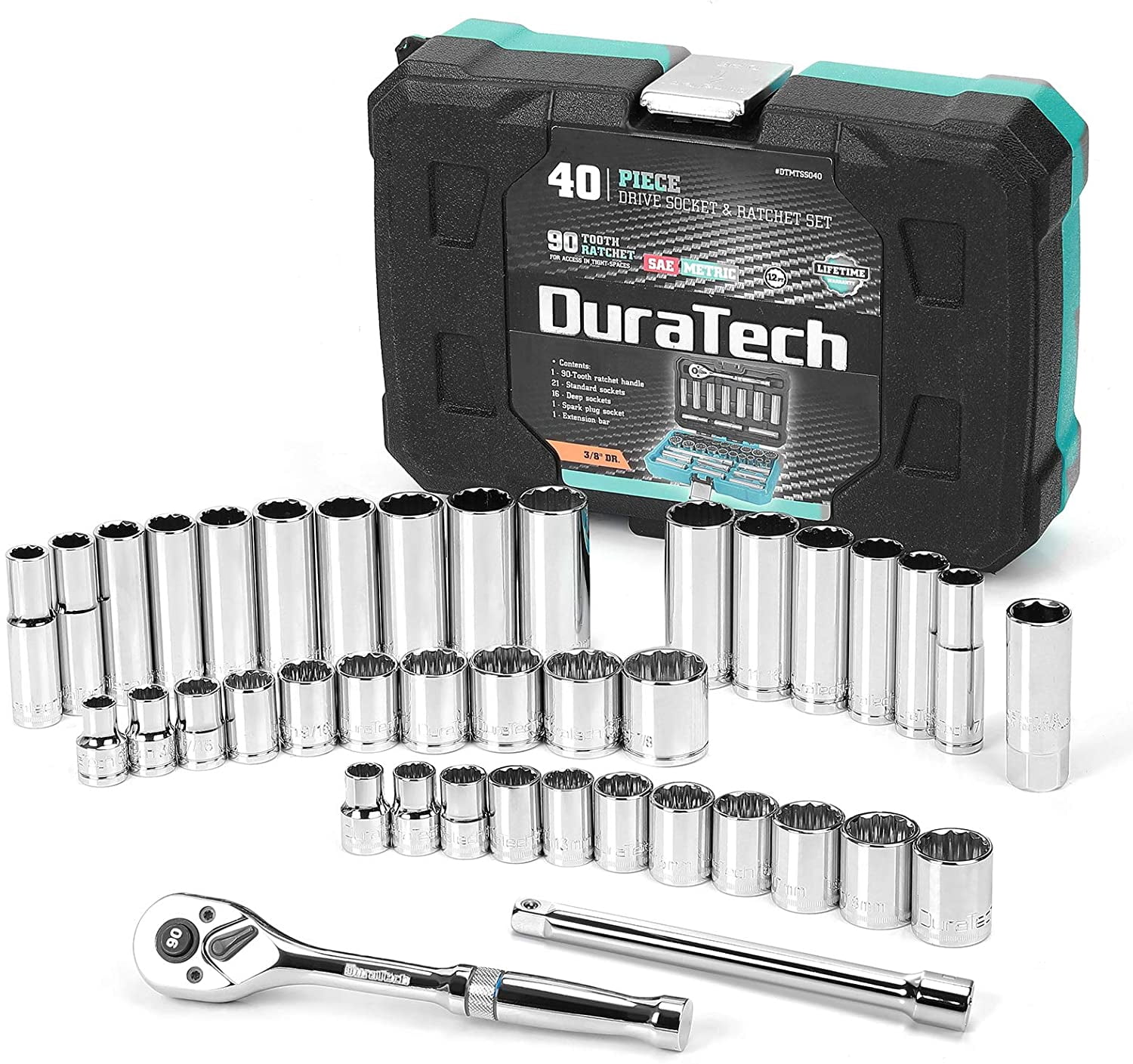 3/8" Drive Socket Set, 40 Piece Tool Set Including Standard (SAE) and ...