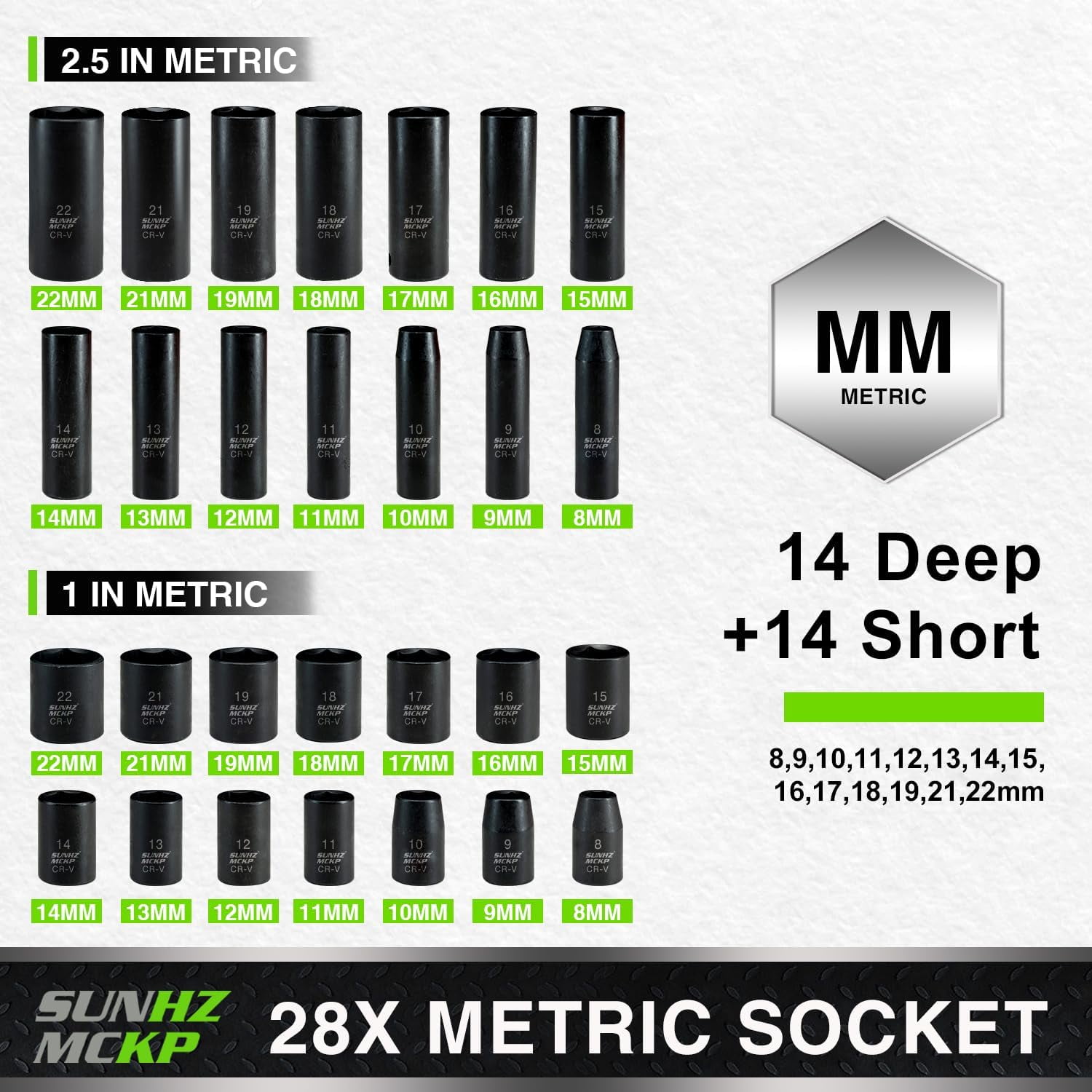 3/8 Drive Socket Set, 52 Piece SAE & Metric, Shallow & Deep Sockets ...