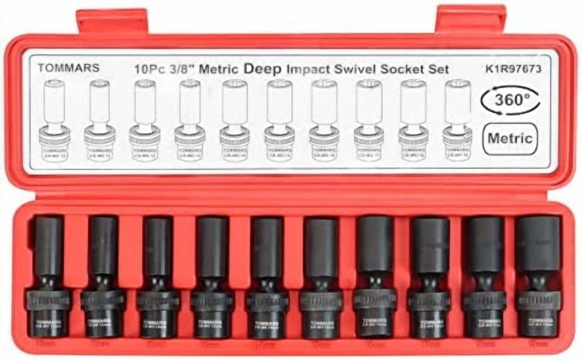 3/8" Drive Universal Swivel Impact Socket Set Deep, 6 Point Wobble ...