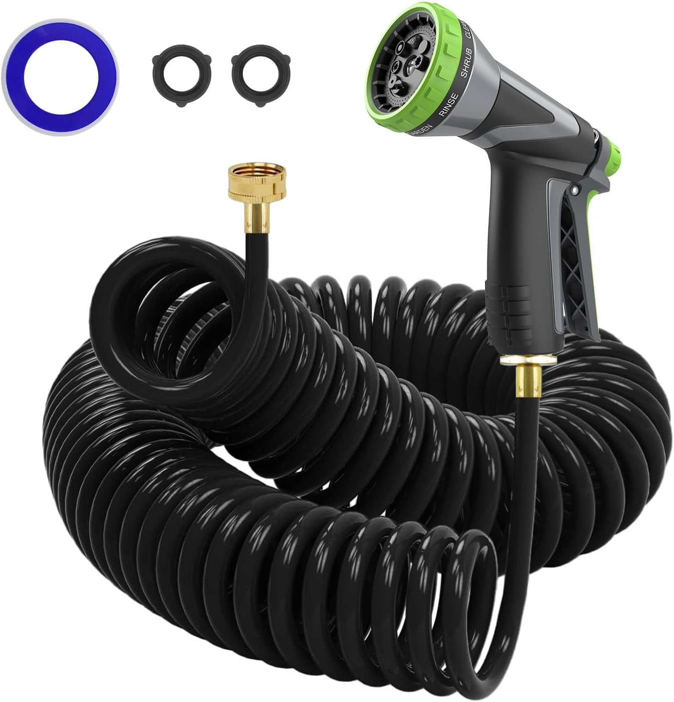 3/8" EVA Coil Garden Hose 25 FT,Curly Water Hose Lightweight with Brass ...