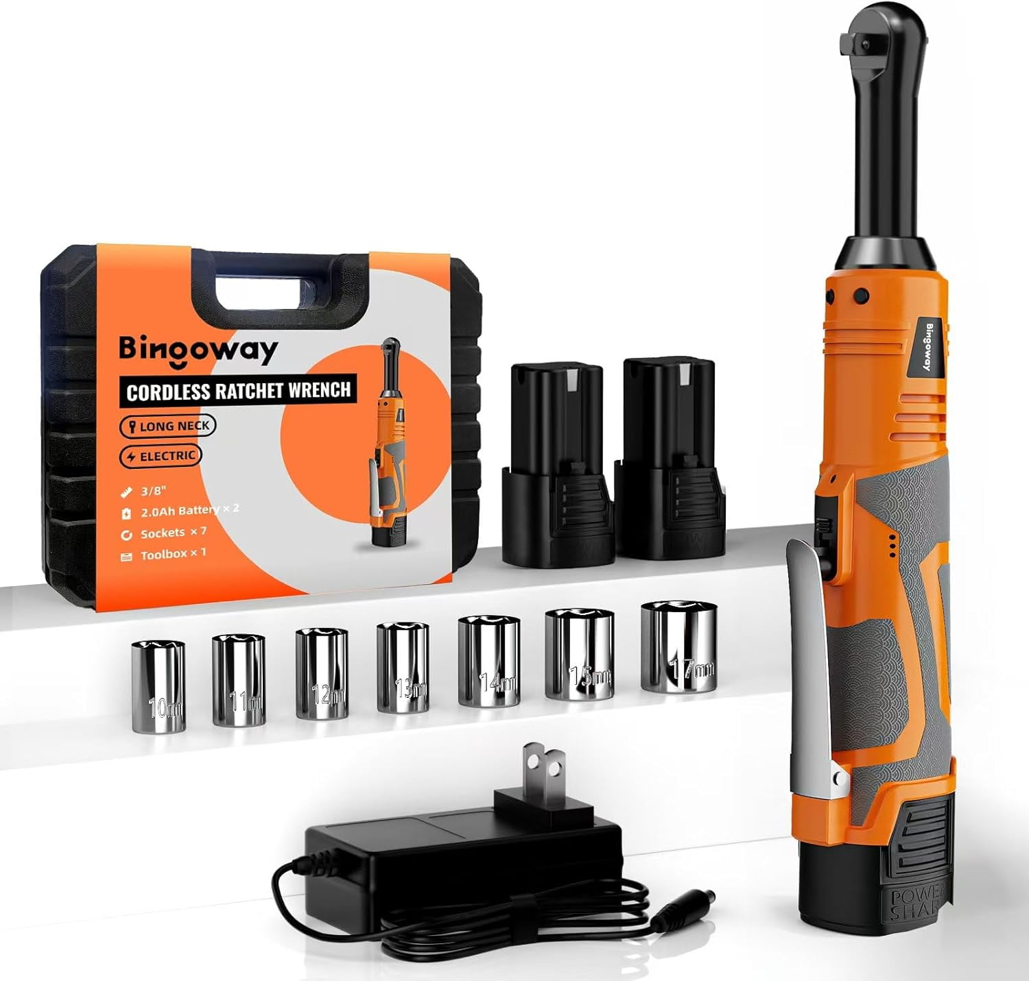 3/8" Extended Cordless Electric Ratchet Wrench Set, Long Neck Power ...