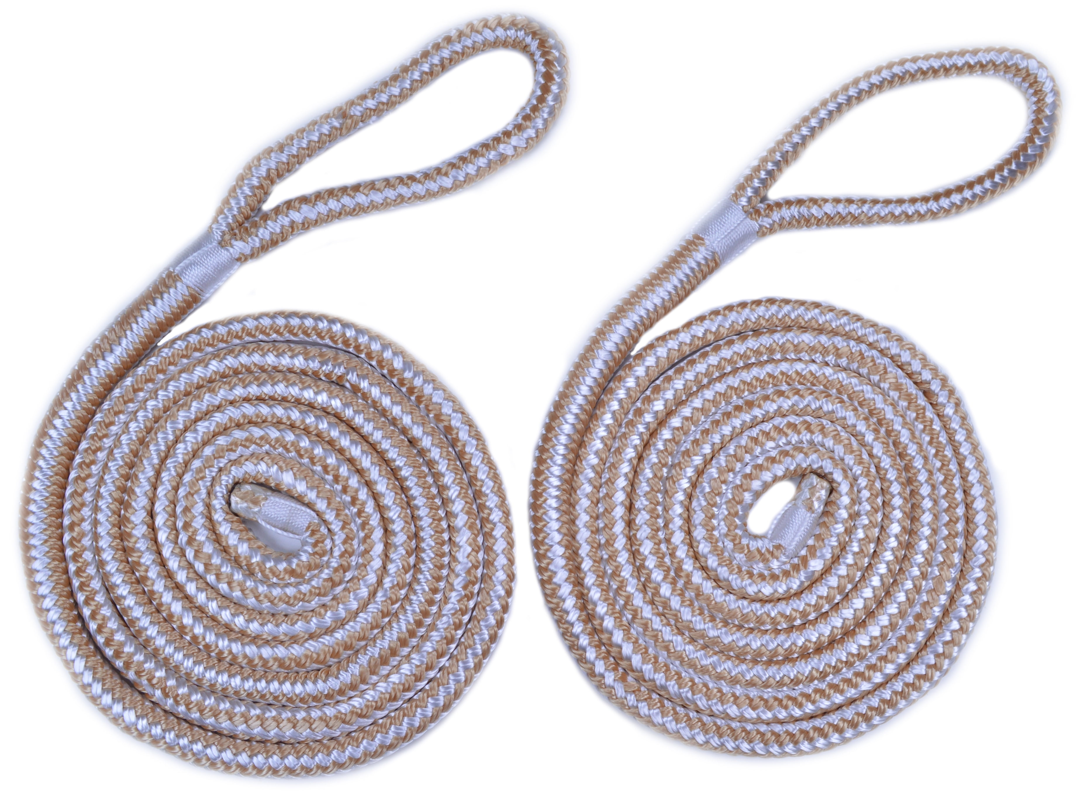 3/8" Gold/White Fender Line For Boats - Double Braided Nylon 6 Feet ...