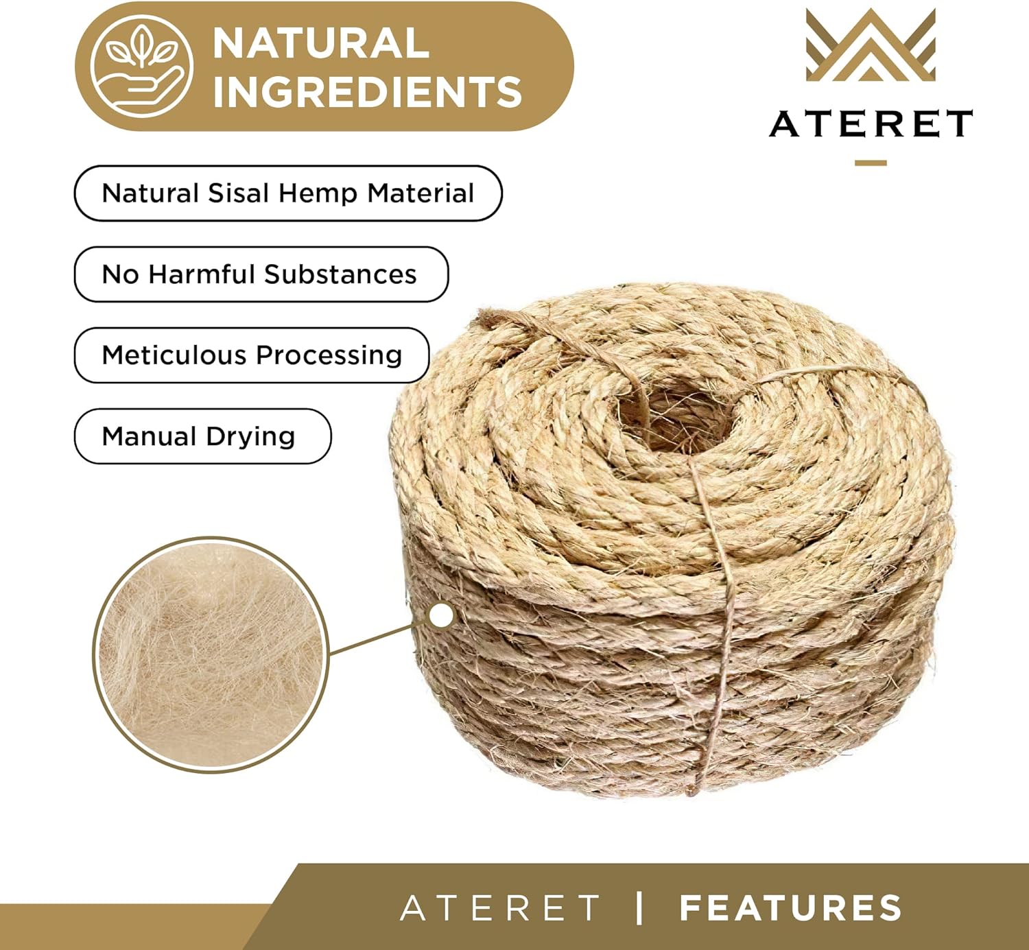 3/8 Inch by 100-Feet Sisal Rope I Natural Fiber Twisted Sisal Rope I ...