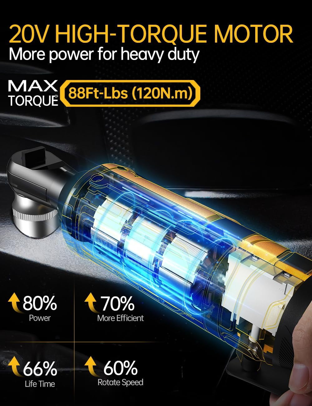 3/8 Inch Cordless Ratchet Wrench, for 20V Max Battery, 88Ft-Lbs, 0 ...