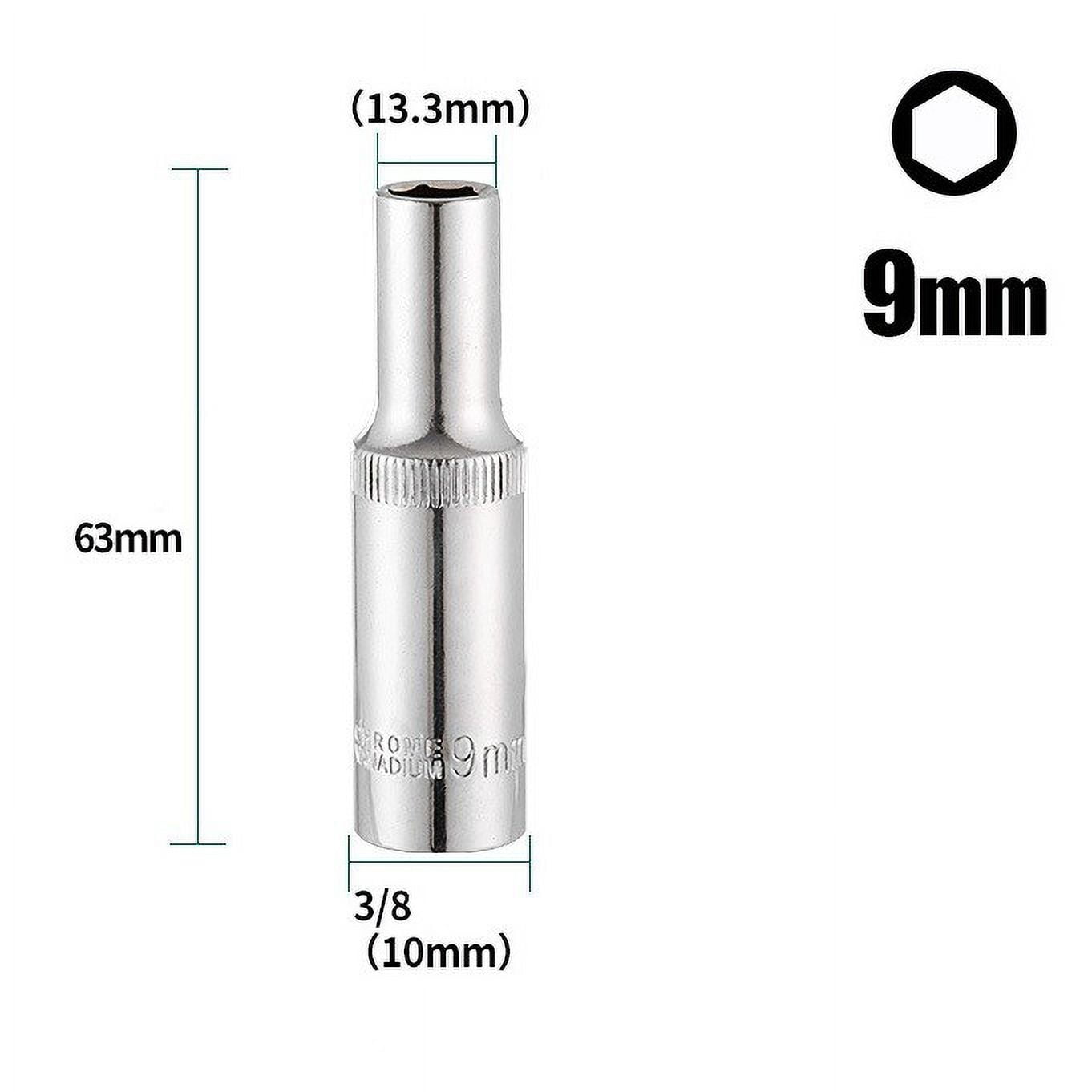 3/8 Inch Deep Socket Adapter for Ratchet Wrench Tool, 8-24mm Chrome ...