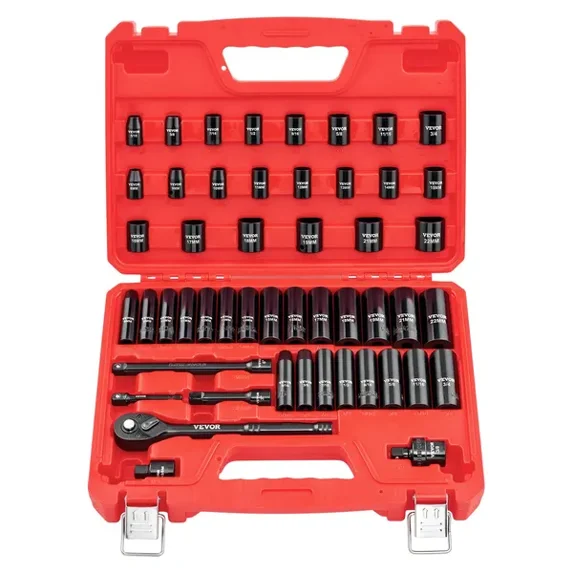 3/8 Inch Drive 50 Piece Impact Socket Set SAE 5/16 to 3/4 Inch and ...