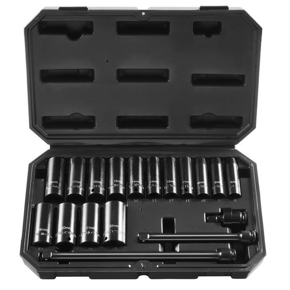3/8 Inch Drive Impact Socket Set 18 Piece Deep Metric 8-22mm 6 Point CR ...