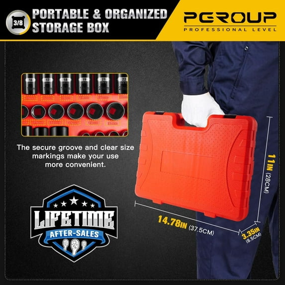 3/8 Inch Drive Impact Socket Set, 72 PCS Standard SAE(5/16"- 3/4 ...