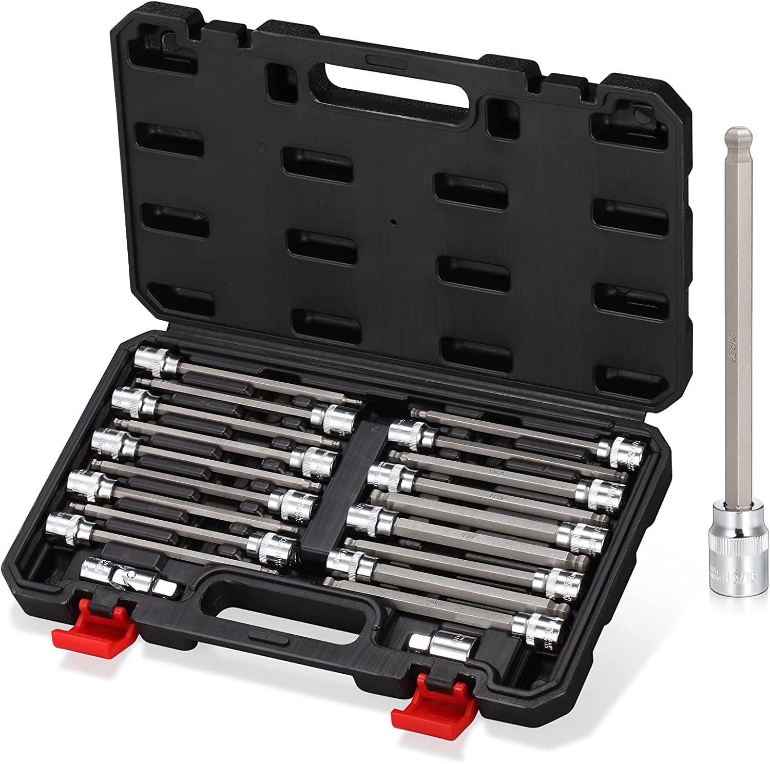 3/8 Inch Drive Long Ball End Hex Bit Socket Set,20-Piece SAE & Metric ...