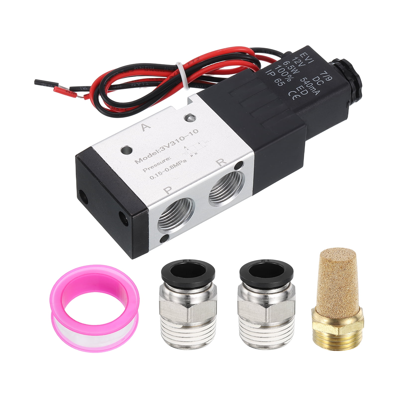 3/8 Inch Pneumatic Valve 12V, 3 Way 2 Position Electric Air Solenoid Valve Manual Control Outlet ...