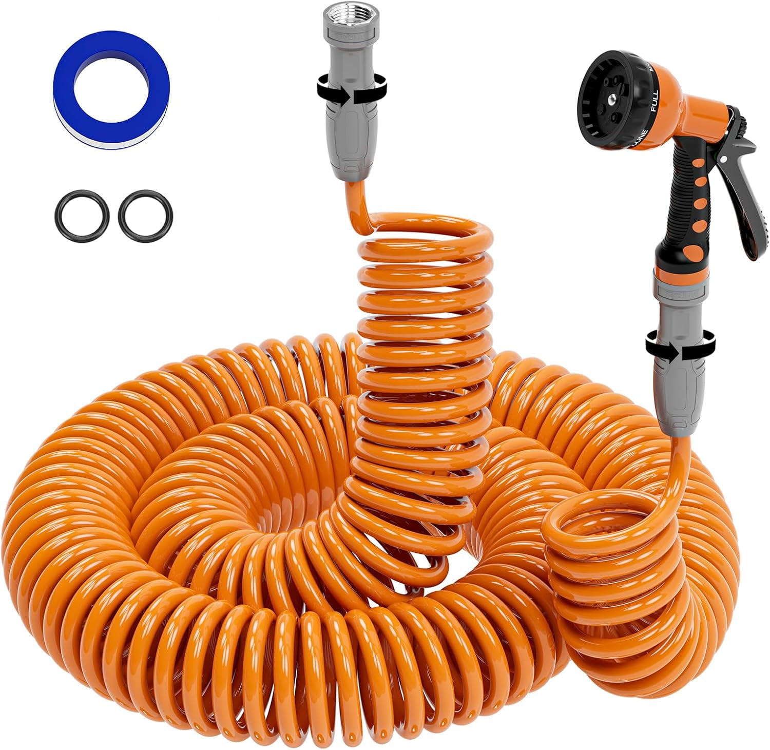 3/8” Lightweight Coil Garden Hose 100 FT, EVA Retractable Curly Water ...