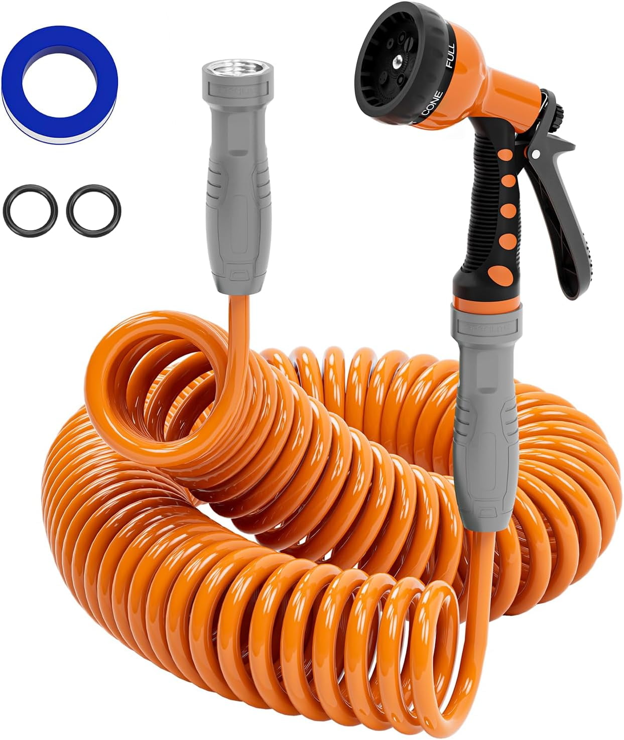 3/8” Lightweight Coil Garden Hose 75 FT, EVA Retractable Curly Water ...