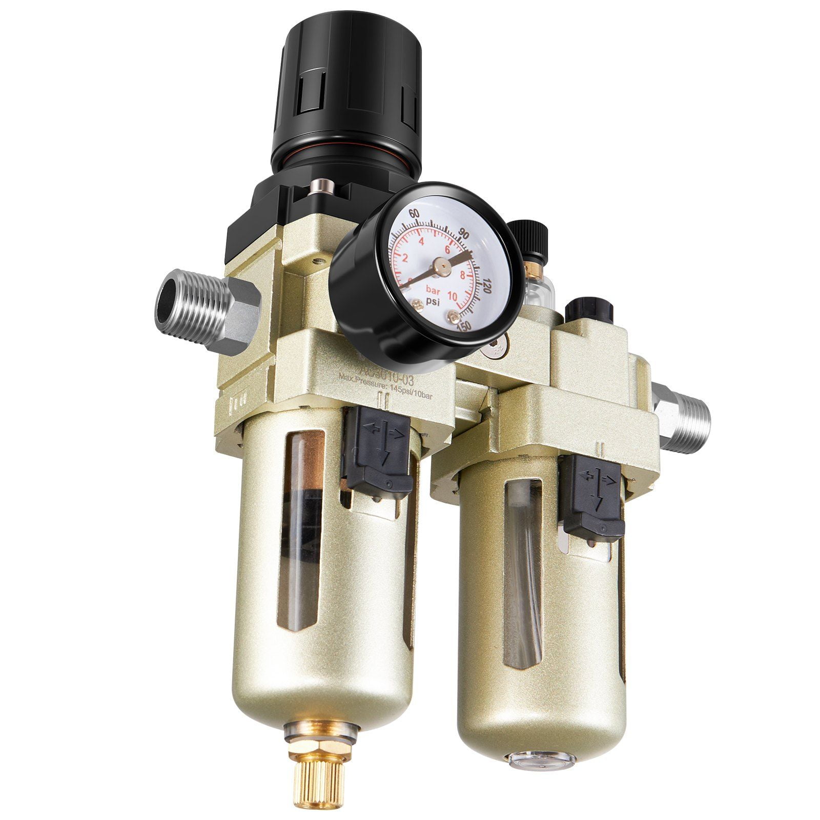 3/8"NPT FRL Unit with Auto Drain,5 Micron Brass Filter Regulator ...