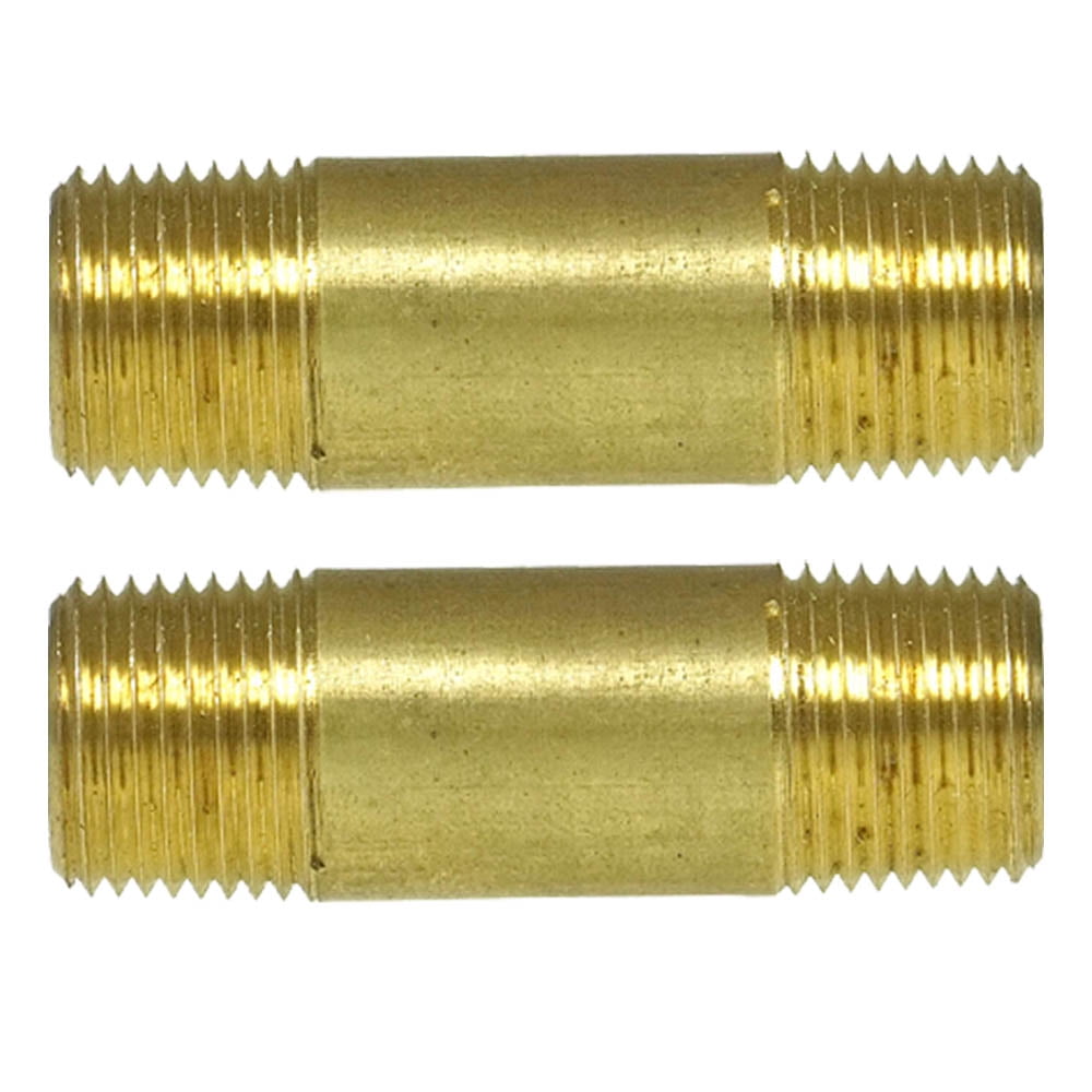 3/8" NPT x 2" Inch Long Yellow Brass Nipple Extension 2-Pack 1200 PSI ...