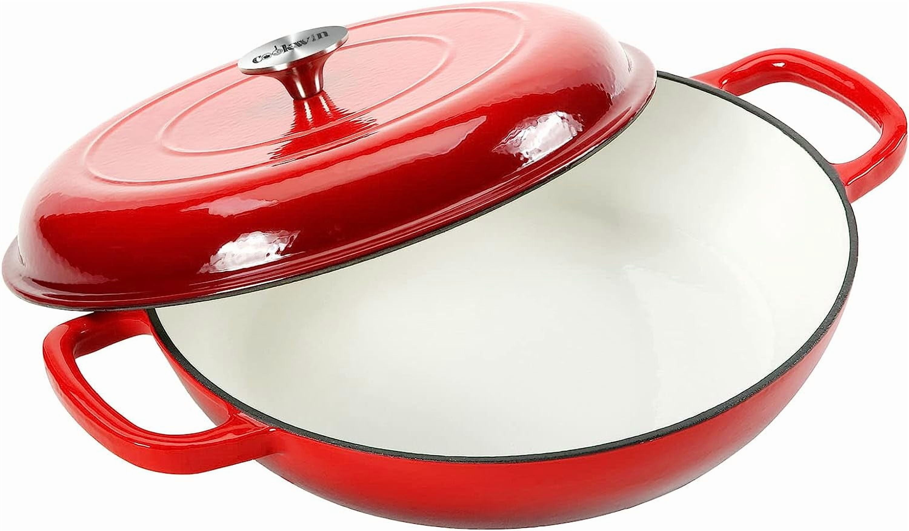 3.8 Quart Enameled Cast Iron Casserole Braiser, Heavy Duty Skillet with ...