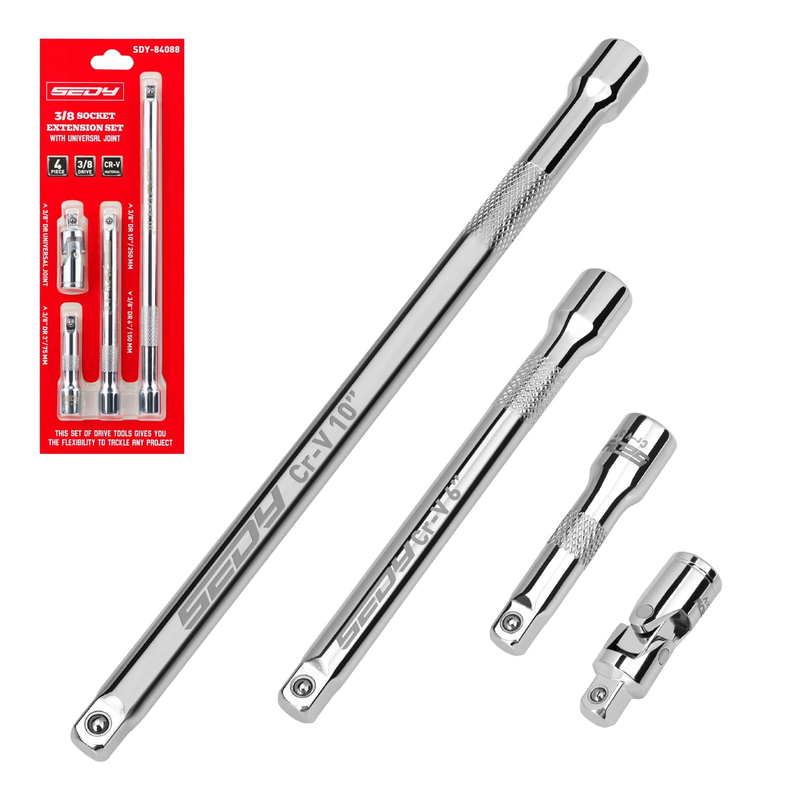 3/8" Socket Extension Bar Set: 4-Piece Professional Socket Extension Set Include 3, 6, and 10 ...