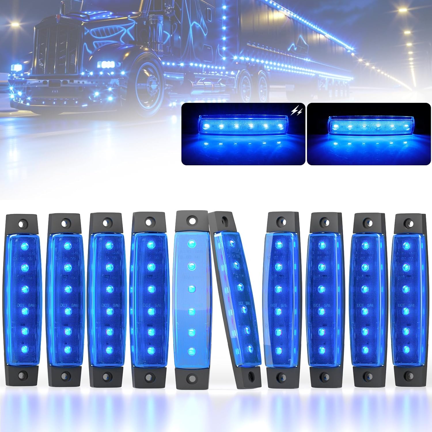 3.8'' Strobe+Steady Marker LED Rock Strip Lights Strip Blue Car ...