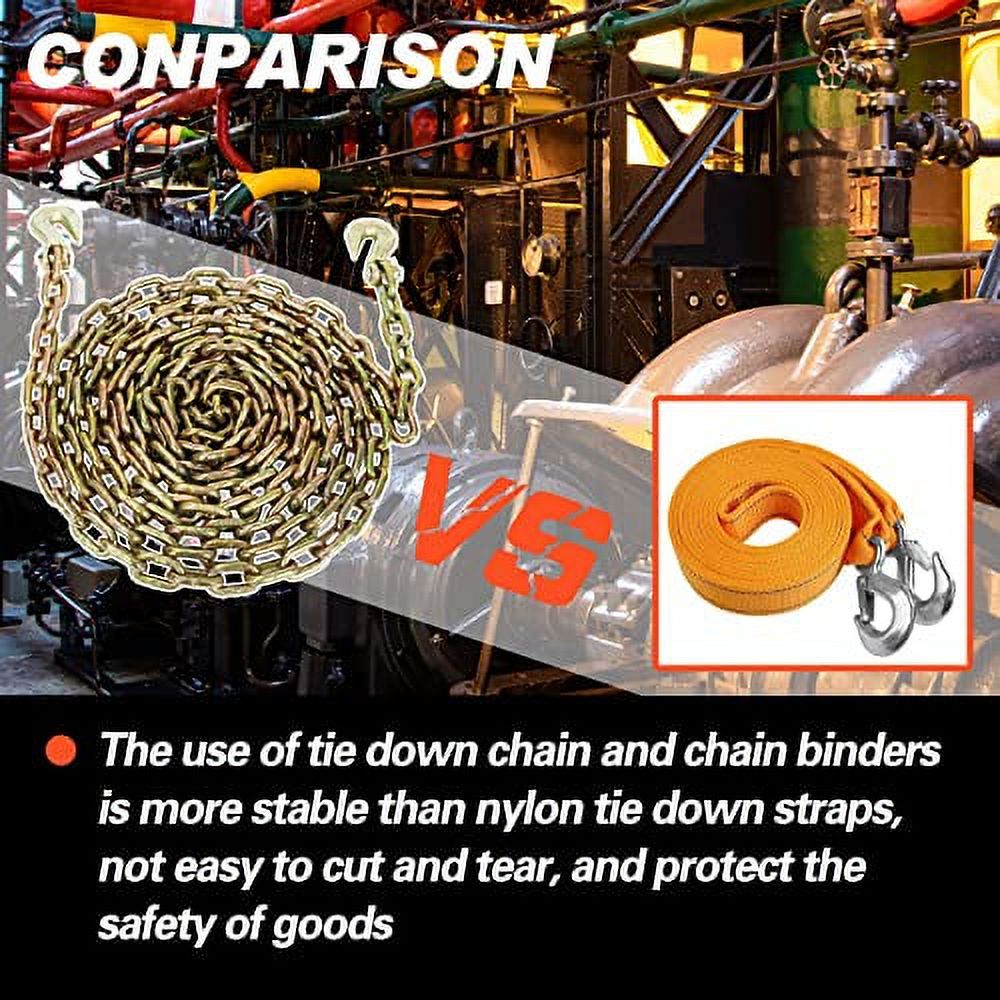 3/8" X 20' G70 Tow Chain Tie Down Binder Chain Flatbed Truck Trailer ...