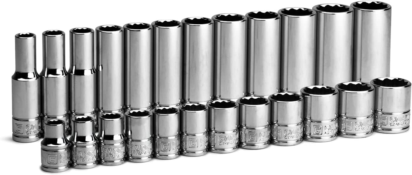 3/8 in. Drive 12-Point Shallow and Deep Socket Set, Metric, 8 to 19 mm ...
