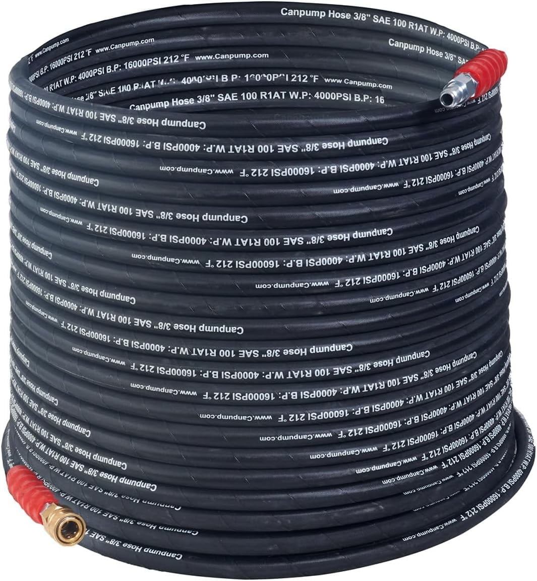 3/8 in Hot Water Wire-Braided Black Hose, 4000 psi, Quick-Connect, 50 ...