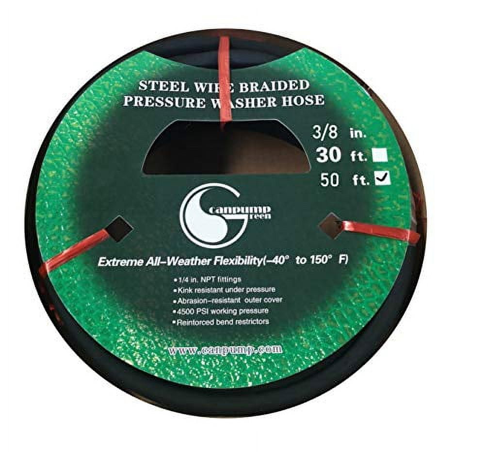 3/8 in Hot Water Wire-Braided Black Hose, 4000 psi, Quick-Connect, 50 ...