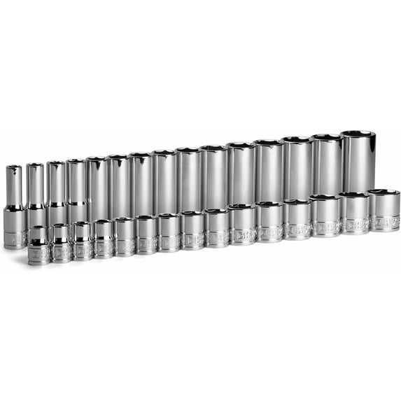 3/8 in. Drive Shallow and Deep Chrome Socket Set, 6-Point, 8 to 22 mm ...