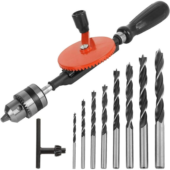 3/8 inch Hand Drill Manual Hand Crank Drill with 8Pcs Drill Bit Set ...