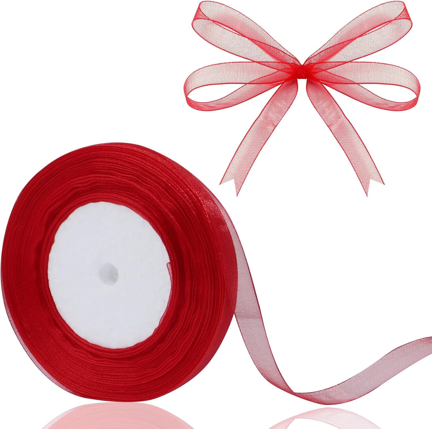 3/8 inch Sheer Organza Ribbon 50 Yards Red Chiffon Ribbon for Gift ...
