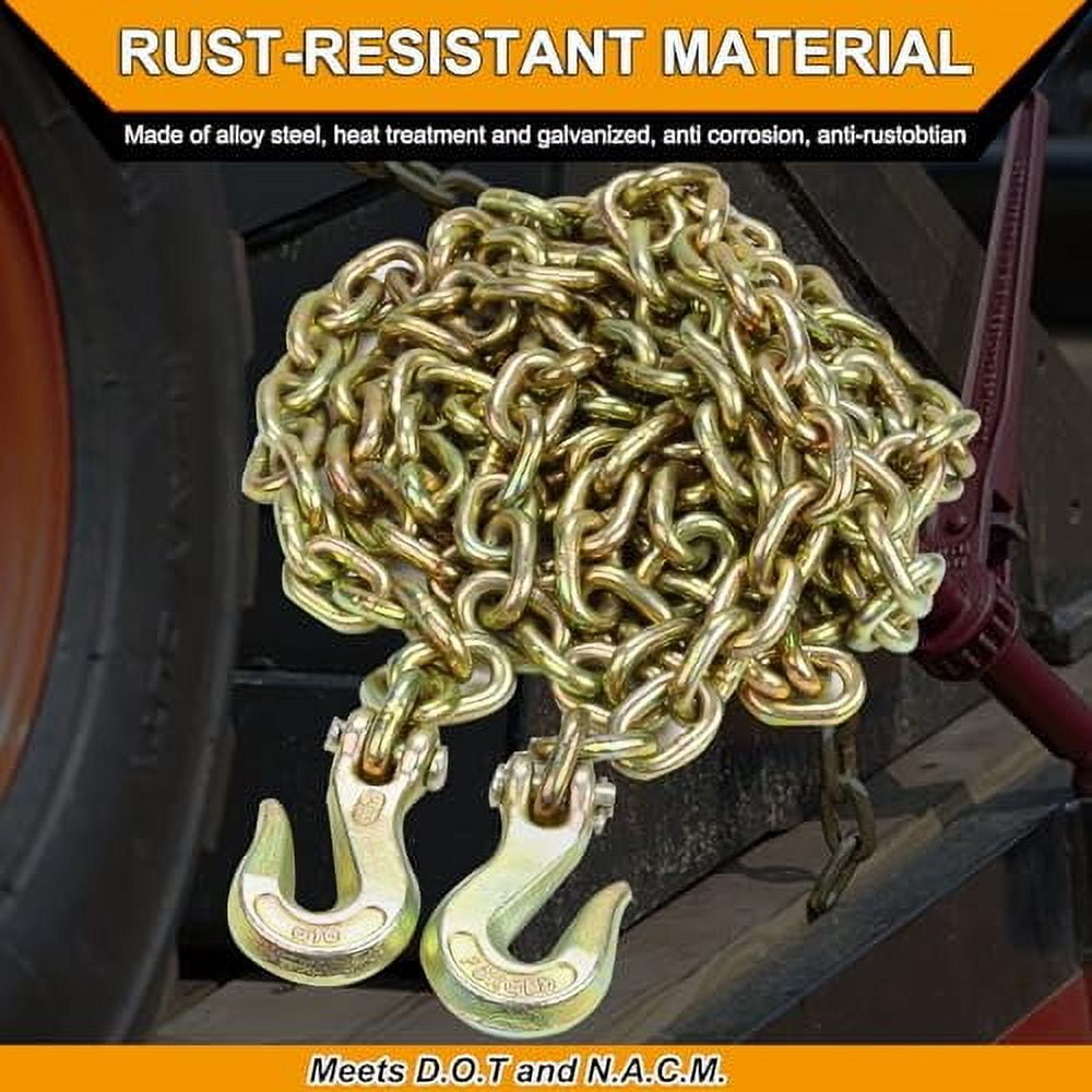 3/8 inch x 20 Feet G70 Binder Chain with Clevis Grab Hook 6,600 lbs WLL Transport Chain Tie Down ...