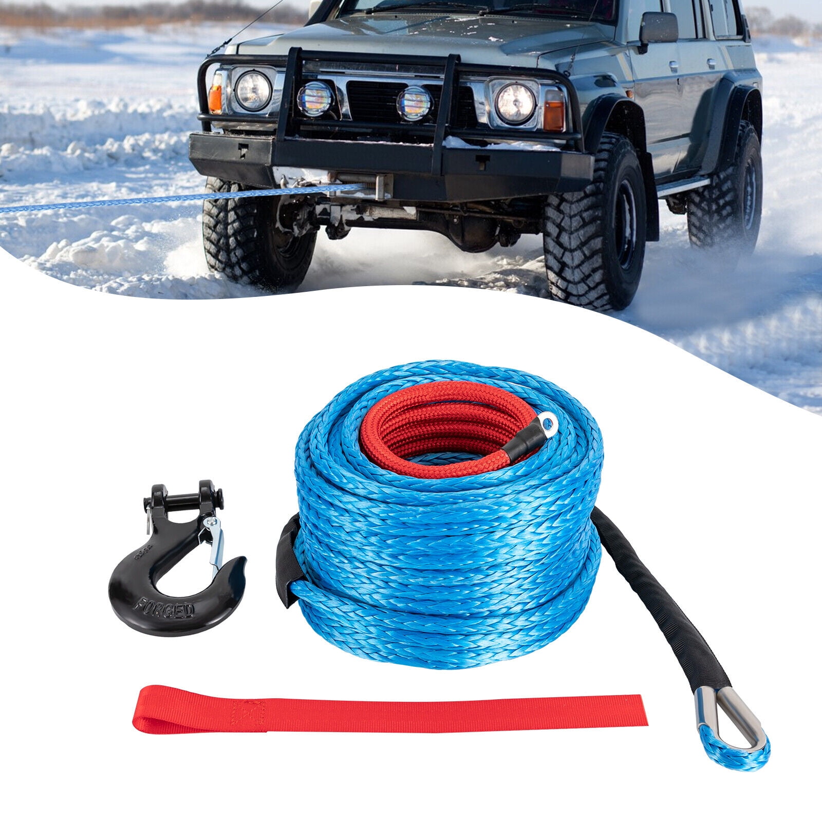 3/8" x 100Ft Synthetic Winch Rope with Hook Winch Line with Protective ...