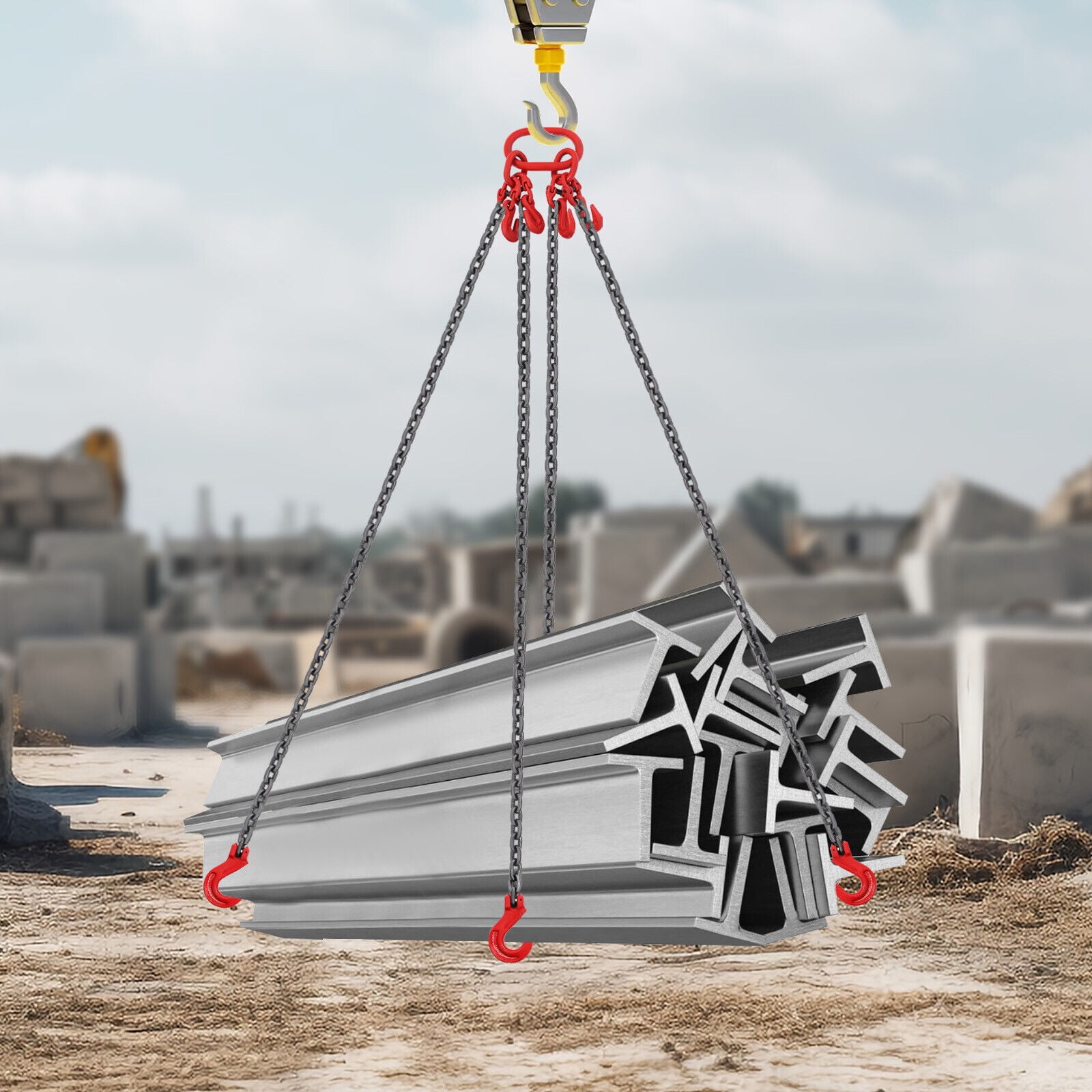 3/8 in x 10ft Chain Sling 4 Legs G80 Moving & Lifting Chain with Grab ...