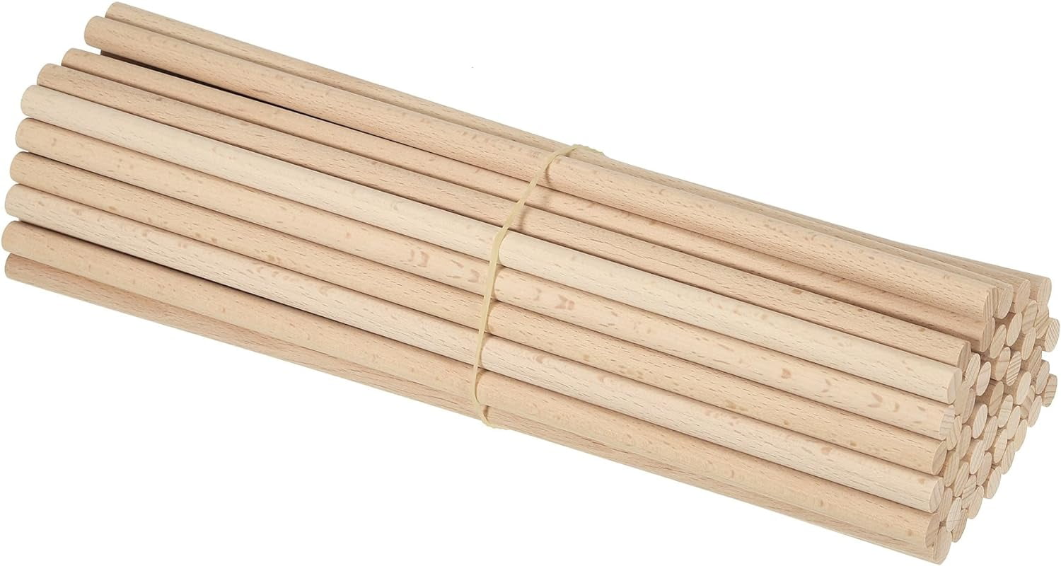 3/8 x 12 Inch Dowel Rods Wood Sticks, 50 Pcs Unfinished Wooden Dowel ...