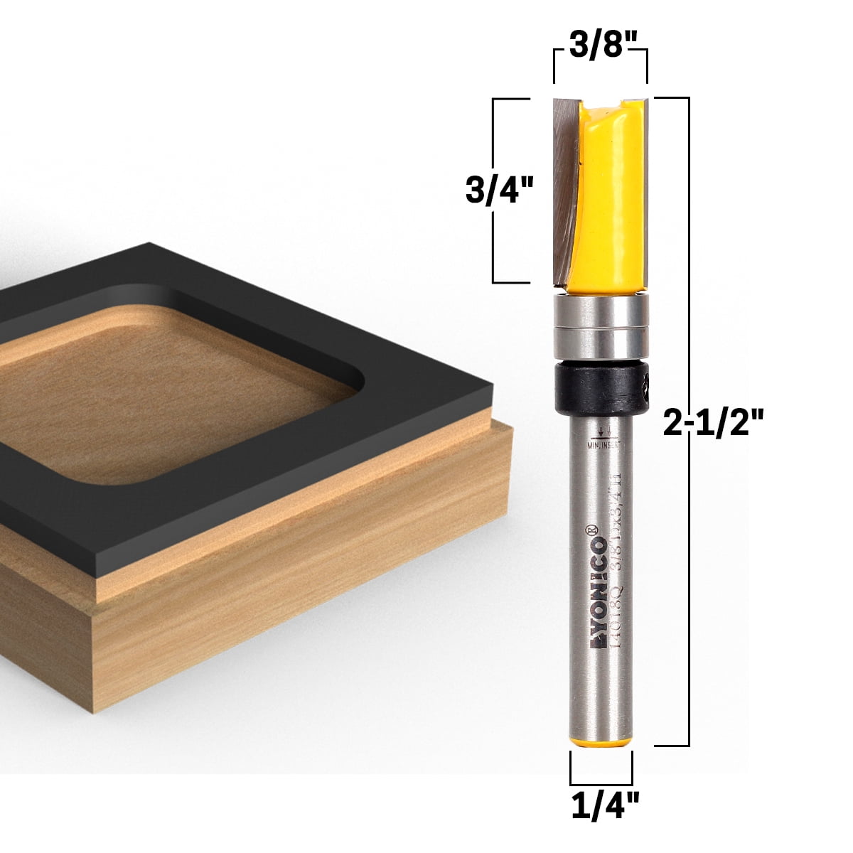 3/8" x 3/4" Flush Trim Template Router Bit - 1/4" Shank - Yonico 14018q ...